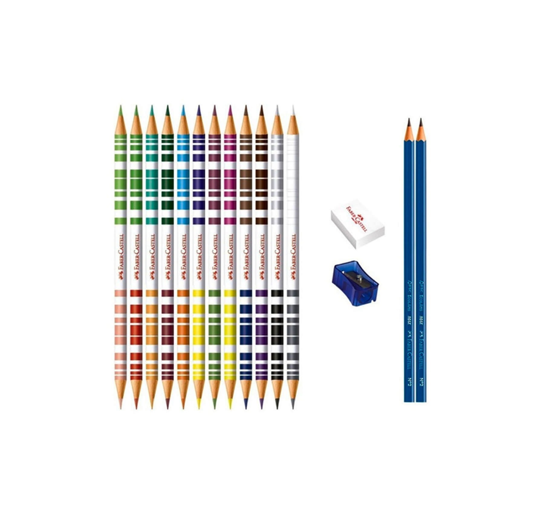 Caixa de Lápis de Cor Ecolápis Bicolor 12 Lápis 24 Cores + 2 Lápis + 1 ...