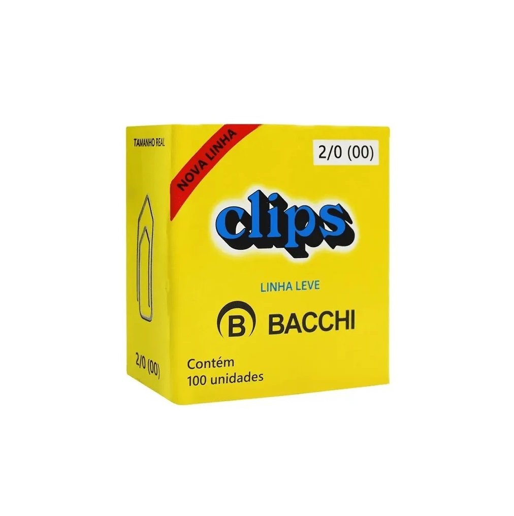 Caixa de Clips 2/0(00) Galvanizado Linha Leve 100 Unidades Bacchi